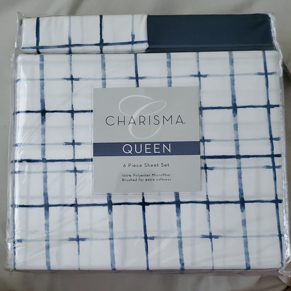 Charisma | Bedding | Charisma Queen 6 Piece White Blue Sheet Bed Set ...